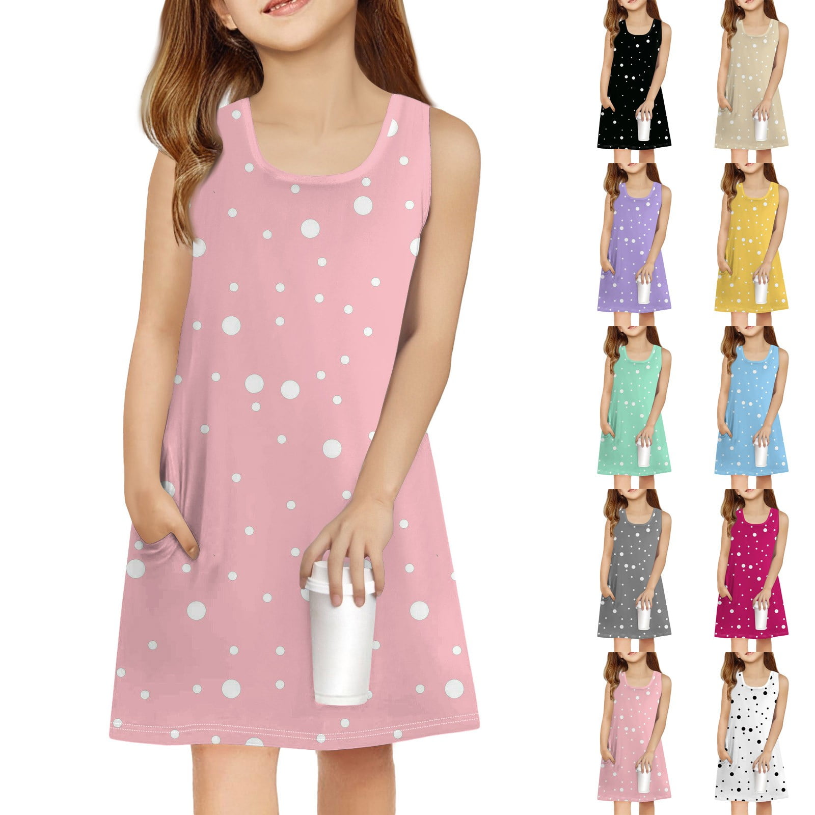 Girls Summer Dress Tween Dresses Polka Dot Sleeveless Dress for Girls ...