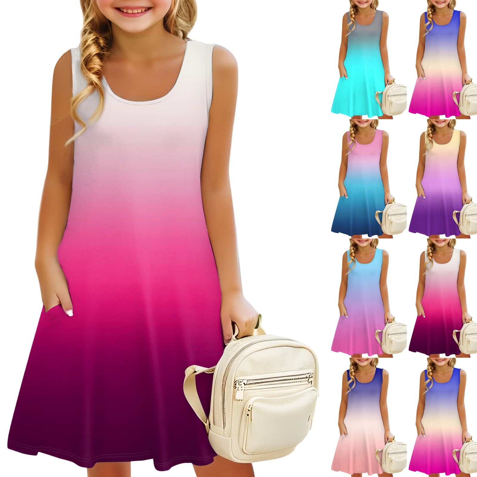 Girls Summer Dress Tween Dresses Sleeveless Gradient Dress Casual ...