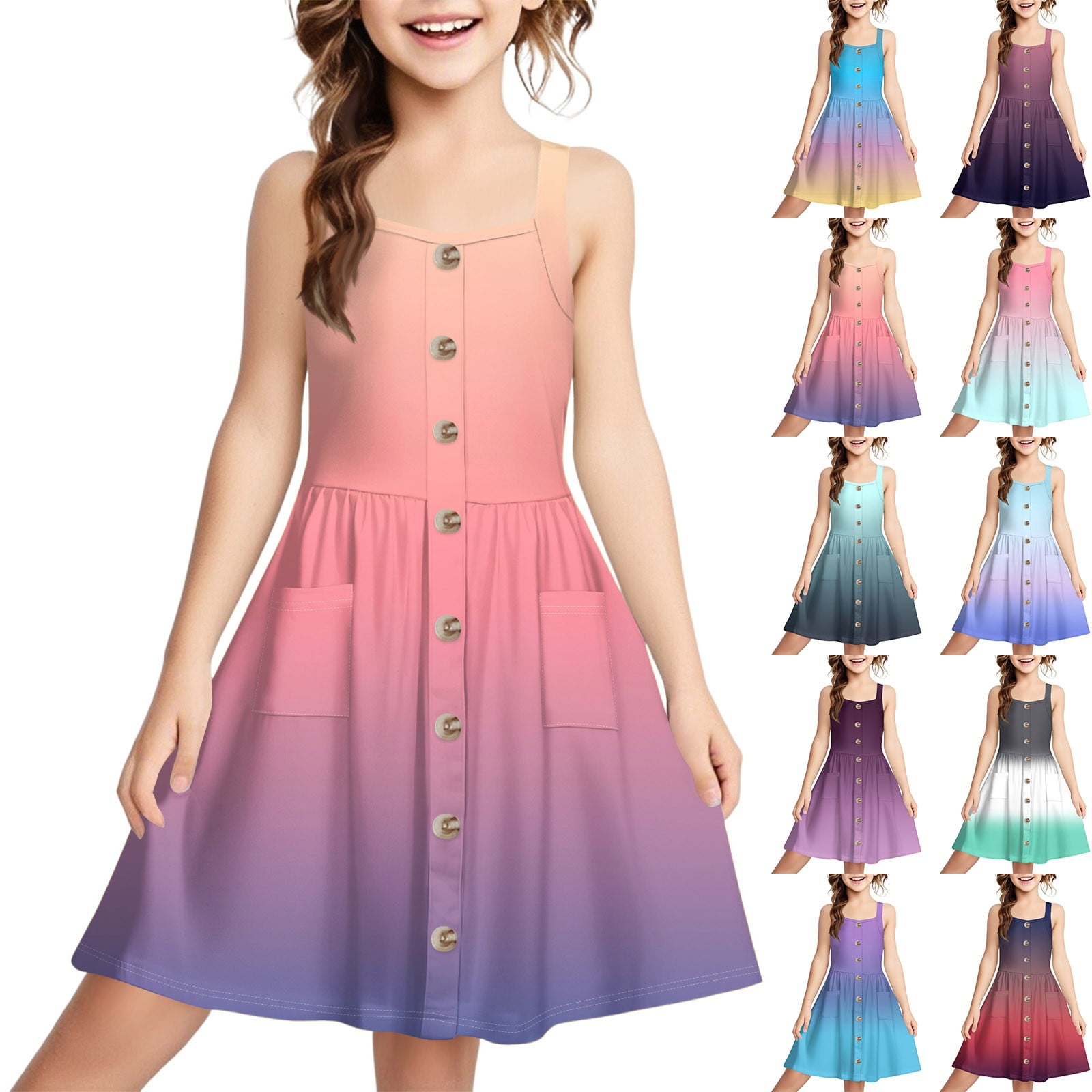 Girls Summer Dress Tween Dresses Sleeveless Gradient Sundress with ...