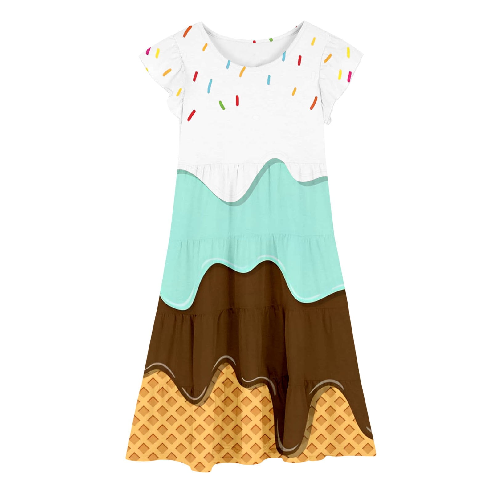 Girls Summer Dresses Casual Party Wear Ice Print Tiered Dress with ...