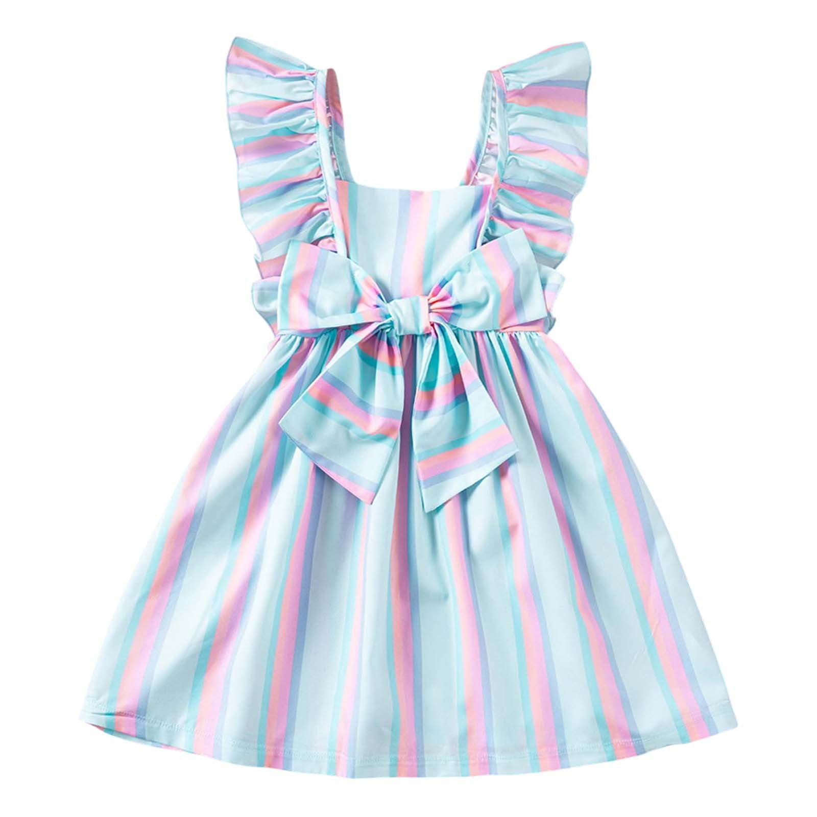 Girls Summer Dresses Casual Striped Bow A Line Dress with Flutter ...