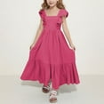 Girls Summer Dresses Cute Ruffle Tie Back Party Dress Kids Cotton Linen ...