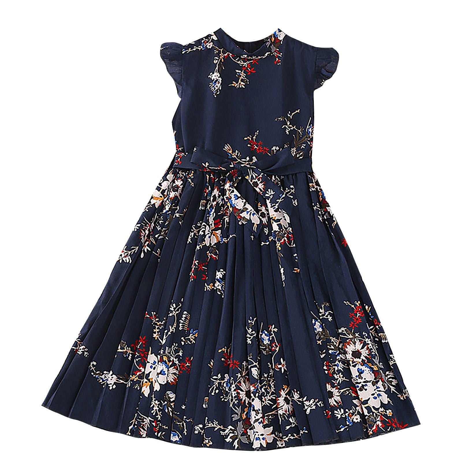 Girls Summer Dresses Little CHild Big Bids Flying Sleeve Retro Print ...