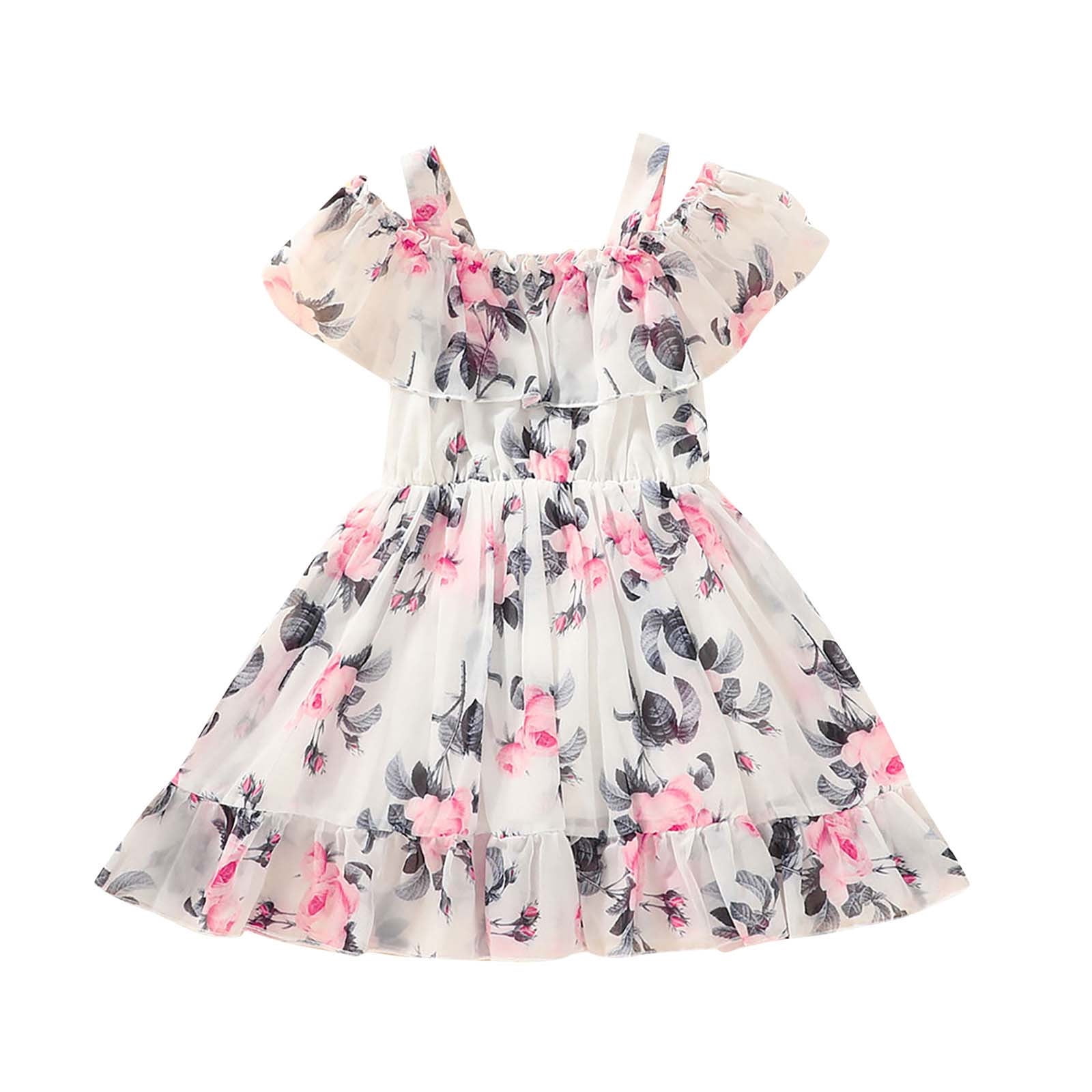 Girls Summer Dresses Off Shoulder Sleeveless Floral Ruffle Beach Boho ...