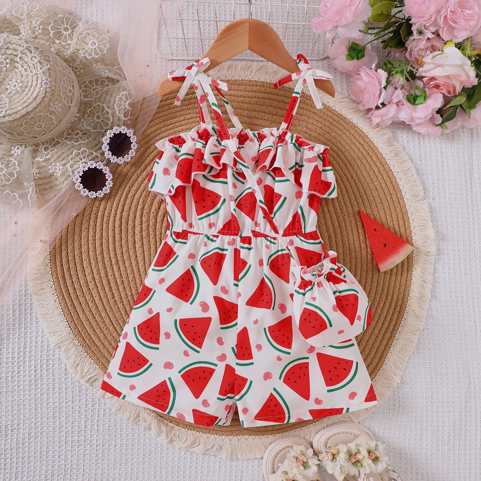 Girls Summer Dresses Sleeveless Romper With Watermelon For Toddlers ...