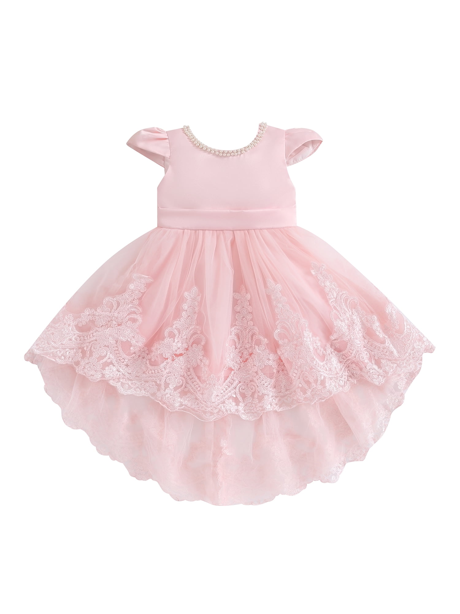 Girls Summer Evening Dress Flying Sleeve Lace Floral Princess Dress ...