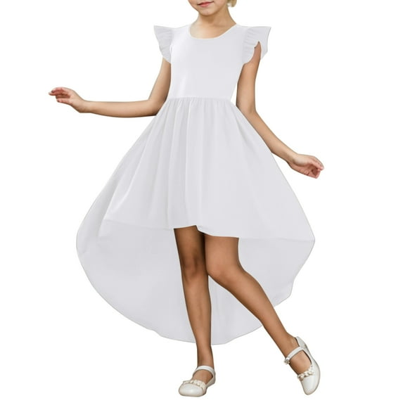Girls Summer Flapper Sleeve High And Low Formal Dress Fly Skirt Swing ...