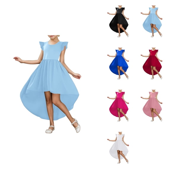 Girls Summer High-Low Formal Swing Dress with Flapper Sleeves and Flowy ...