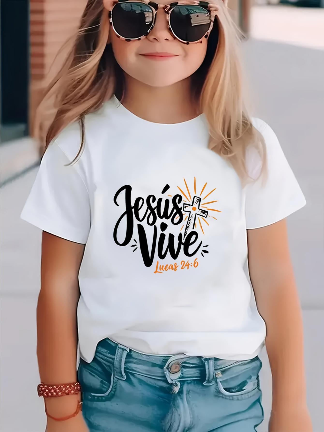 Girls' Summer "Jesus is the Way" Graphic Tee - Casual Round Neck ...