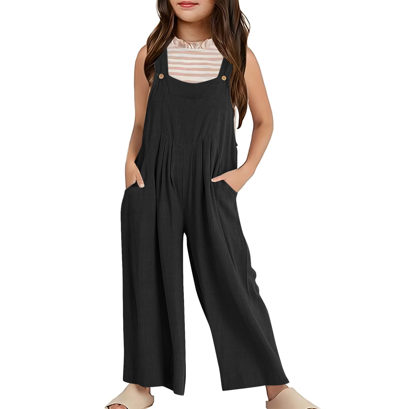 Girls' Summer Lightweight Jumpsuit with Wide Legs and Pockets - Walmart.com