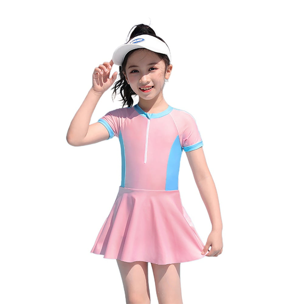 Girls Summer One Piece Swimsuits Smocked Swim Dress with Short Sleeve ...