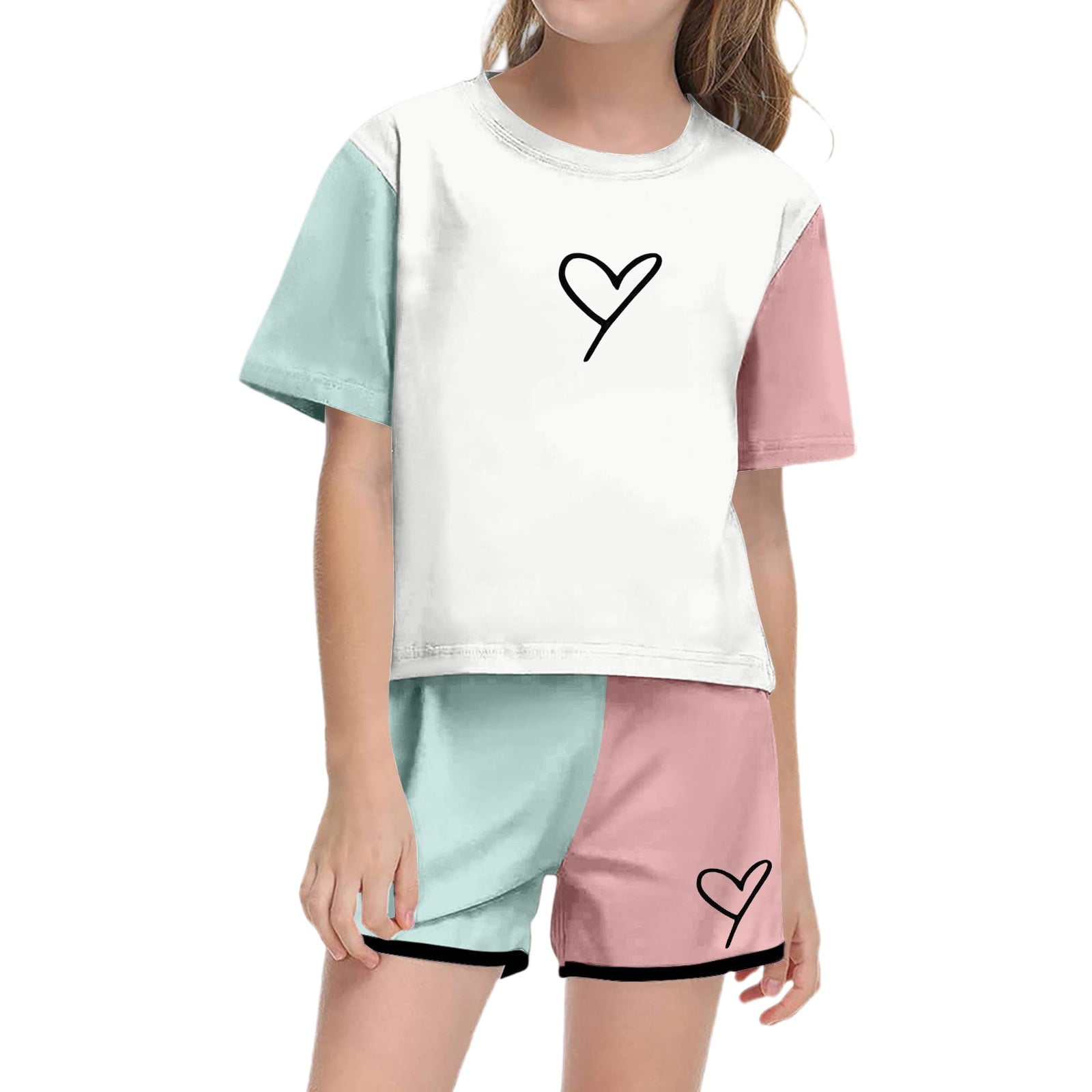 Girls Summer Outfit 10-12 Print Short Sleeve Top And Shorts Set Cute ...