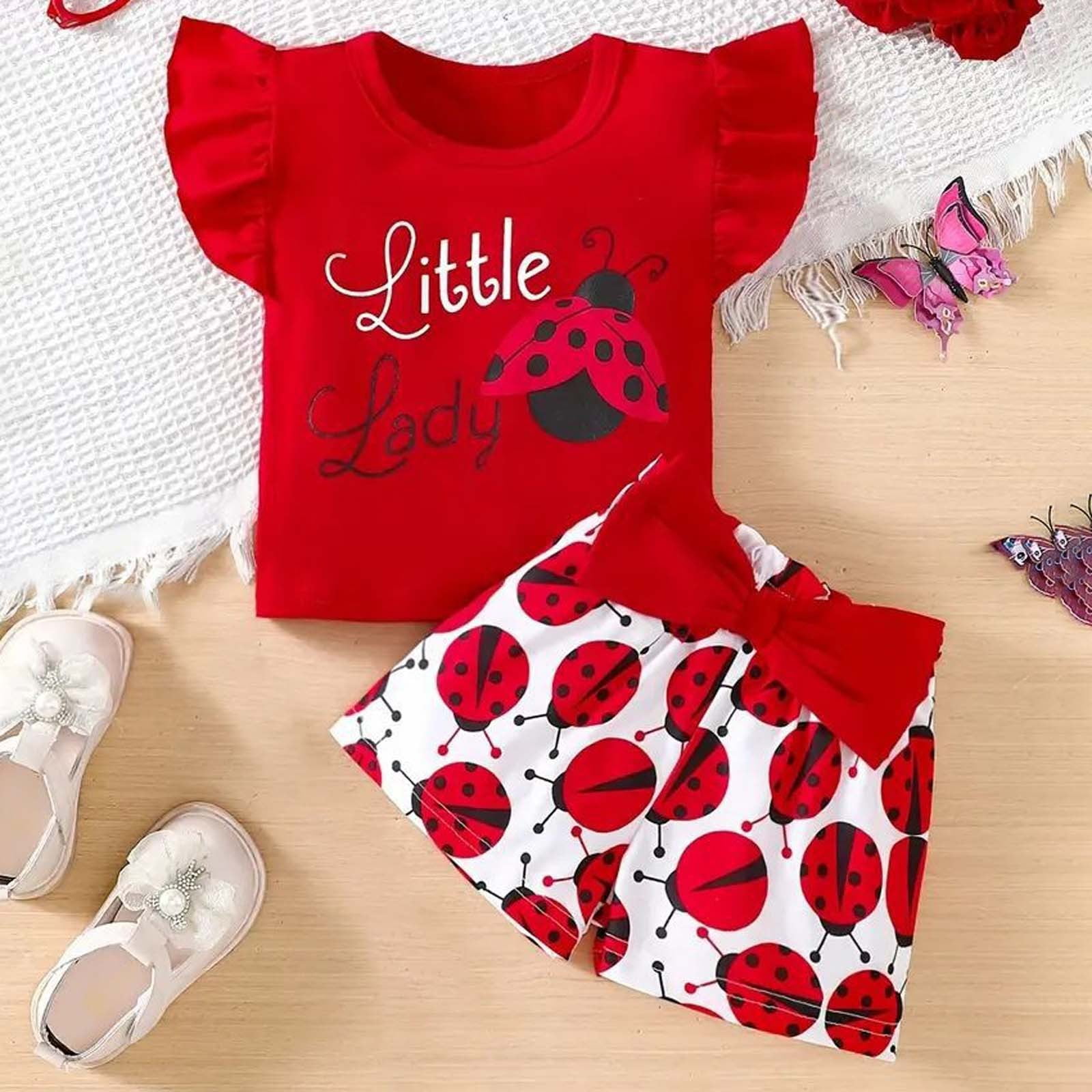 Girls Summer Outfits Sets Casual Shirt Cute Tee Top With Ladybug Print ...