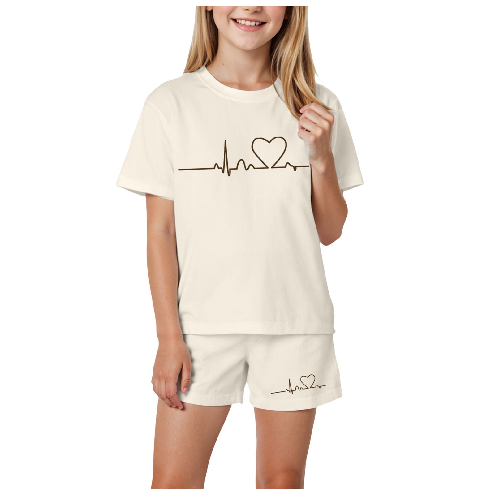 Girls Summer Outfits Sport T-Shirt and Shorts Set Cute Graphic Clothing ...