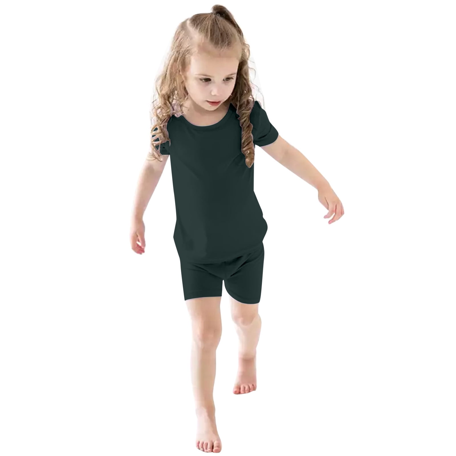Girls Summer Outfits Thin Cool Short Sleeve Solid Tshirt Shorts Sleepwear Set Toddler Girl ...