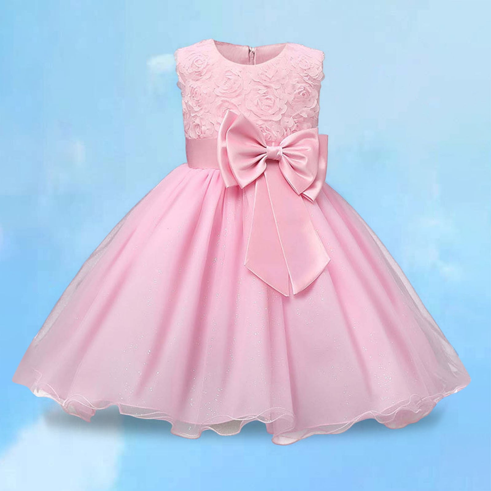 Girls' Summer Rose Party Dress Toddler & Kids' Puff Sleeve Evening Gown ...
