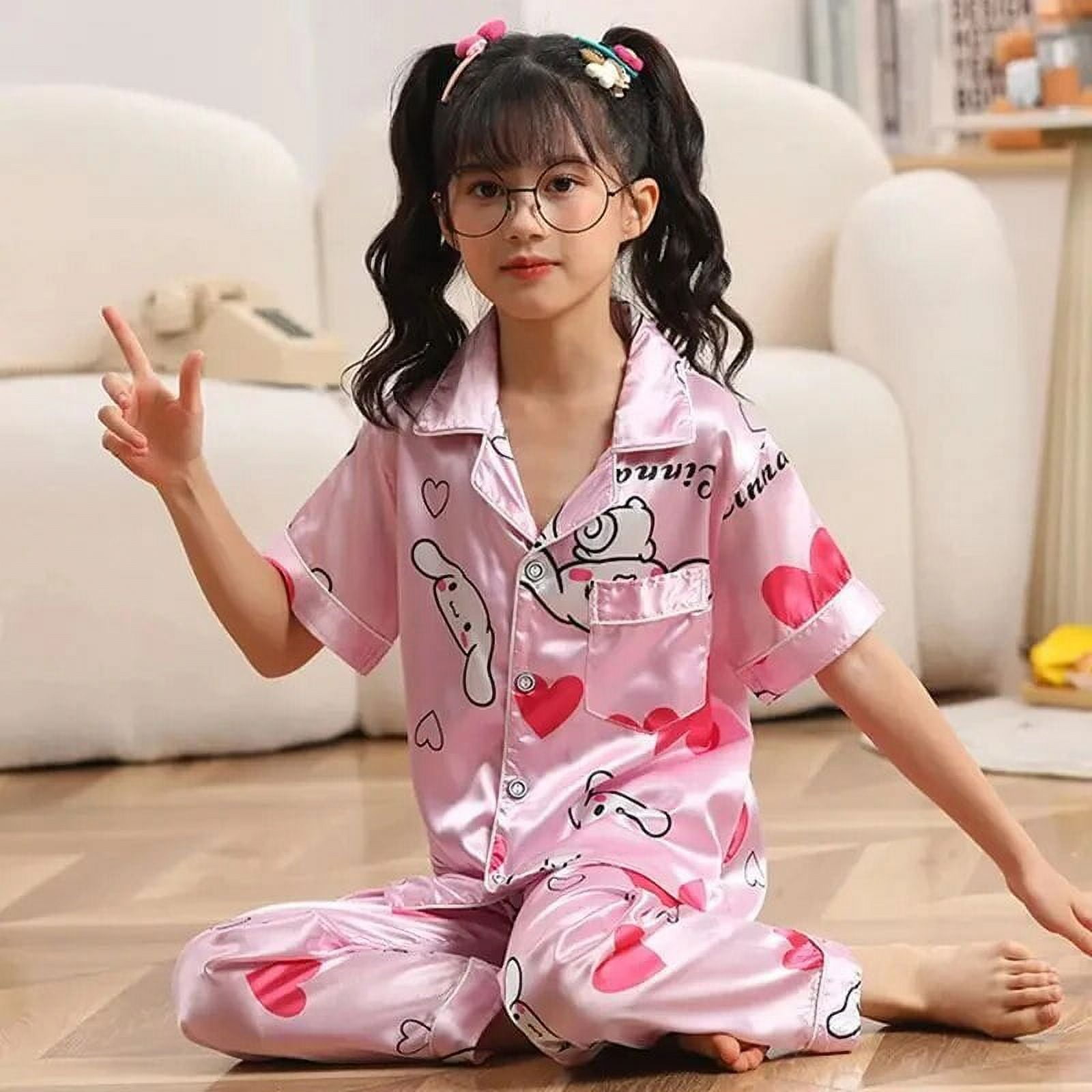 Girls Summer Sanrio Cinnamoroll Silk Satin Pajamas Set Girls Cartoon ...