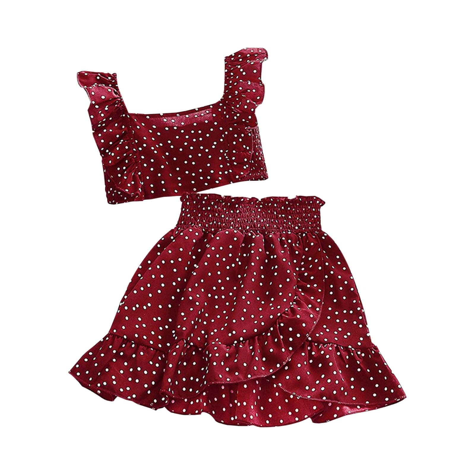 Girls Summer Set Polka Dot Top And Ruffle Skirt 2 Piece Outfit For Big ...