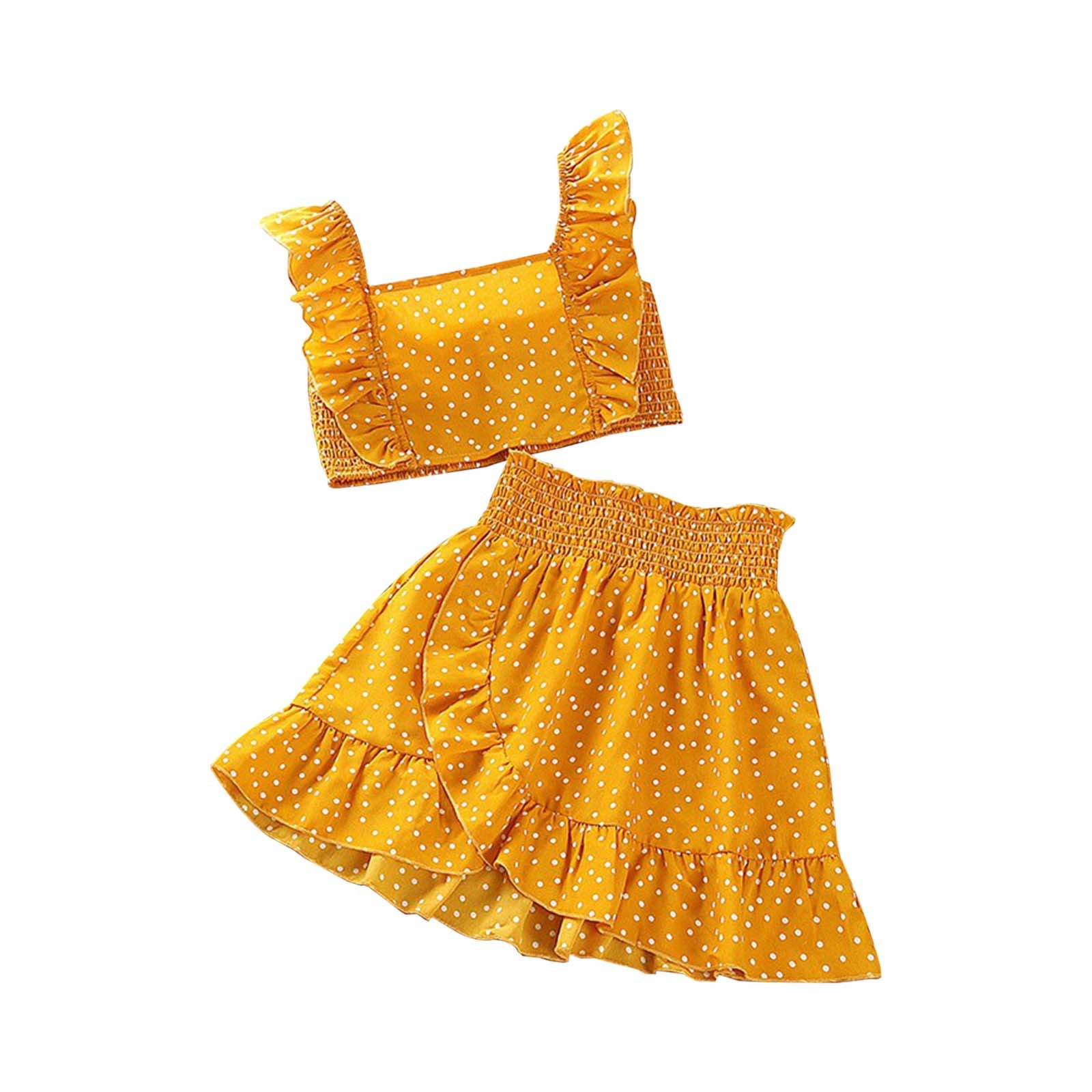 Girls Summer Set Polka Dot Top And Ruffle Skirt 2 Piece Outfit For Big ...