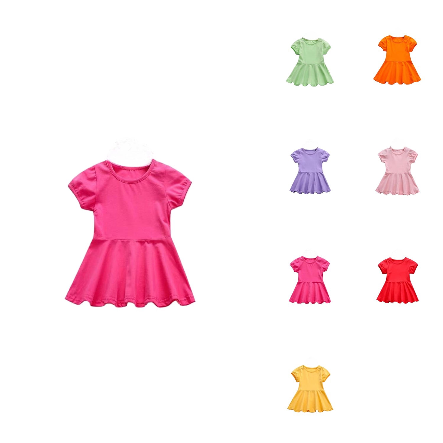 Girls Summer Short Sleeve Dress – Casual Solid Color Elastic Waist Play ...