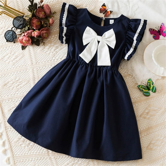 Girls' Summer Short Sleeve Ruffled Round Neck Lace Embroidery Mesh ...