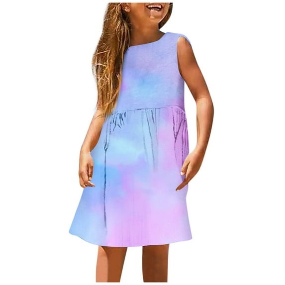 Girls Summer Sleeveless A Line Casual Dress Gradient Print Stretchy ...