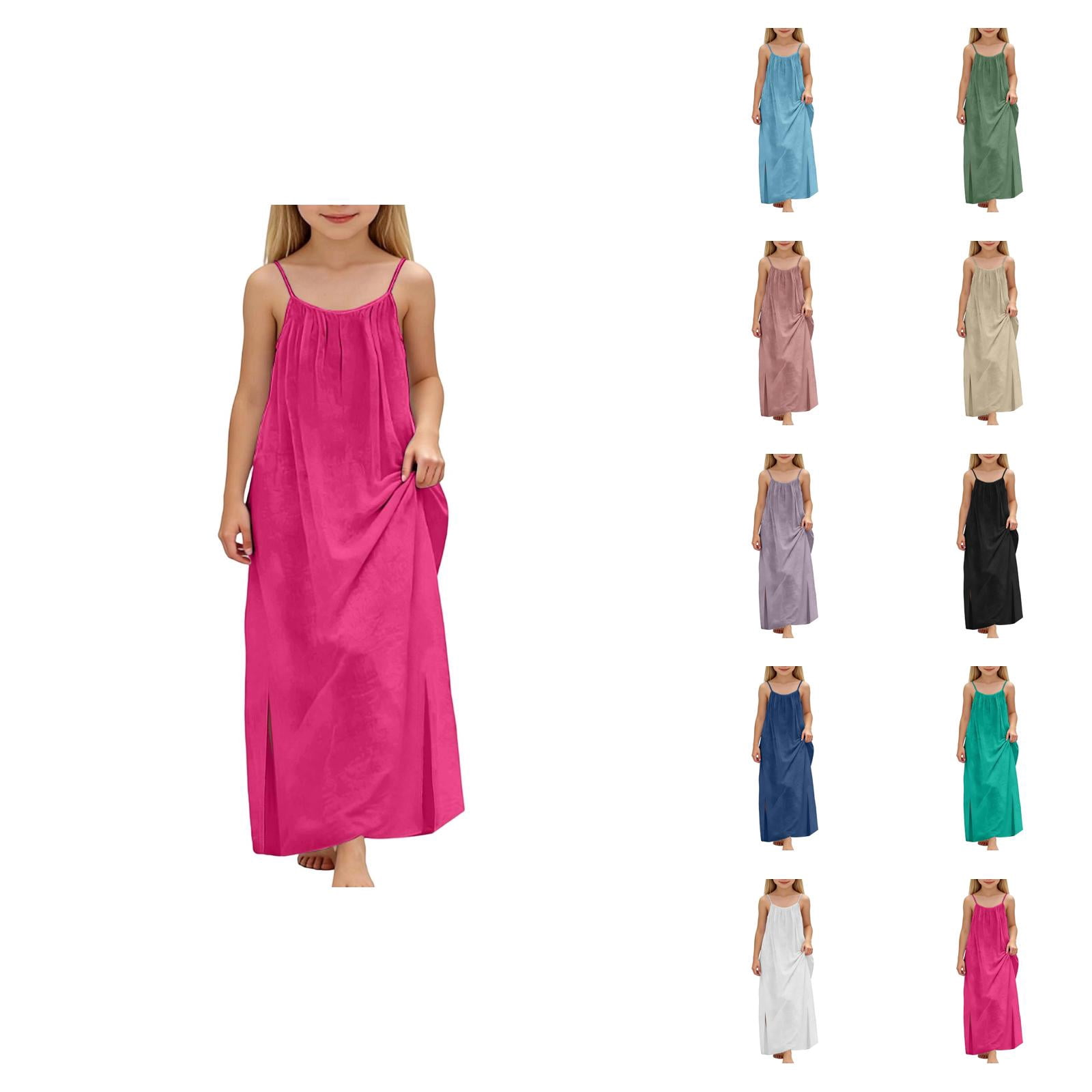 Girls Summer Sleeveless Spaghetti Strap Sun Dress with Flowy Skirt and ...