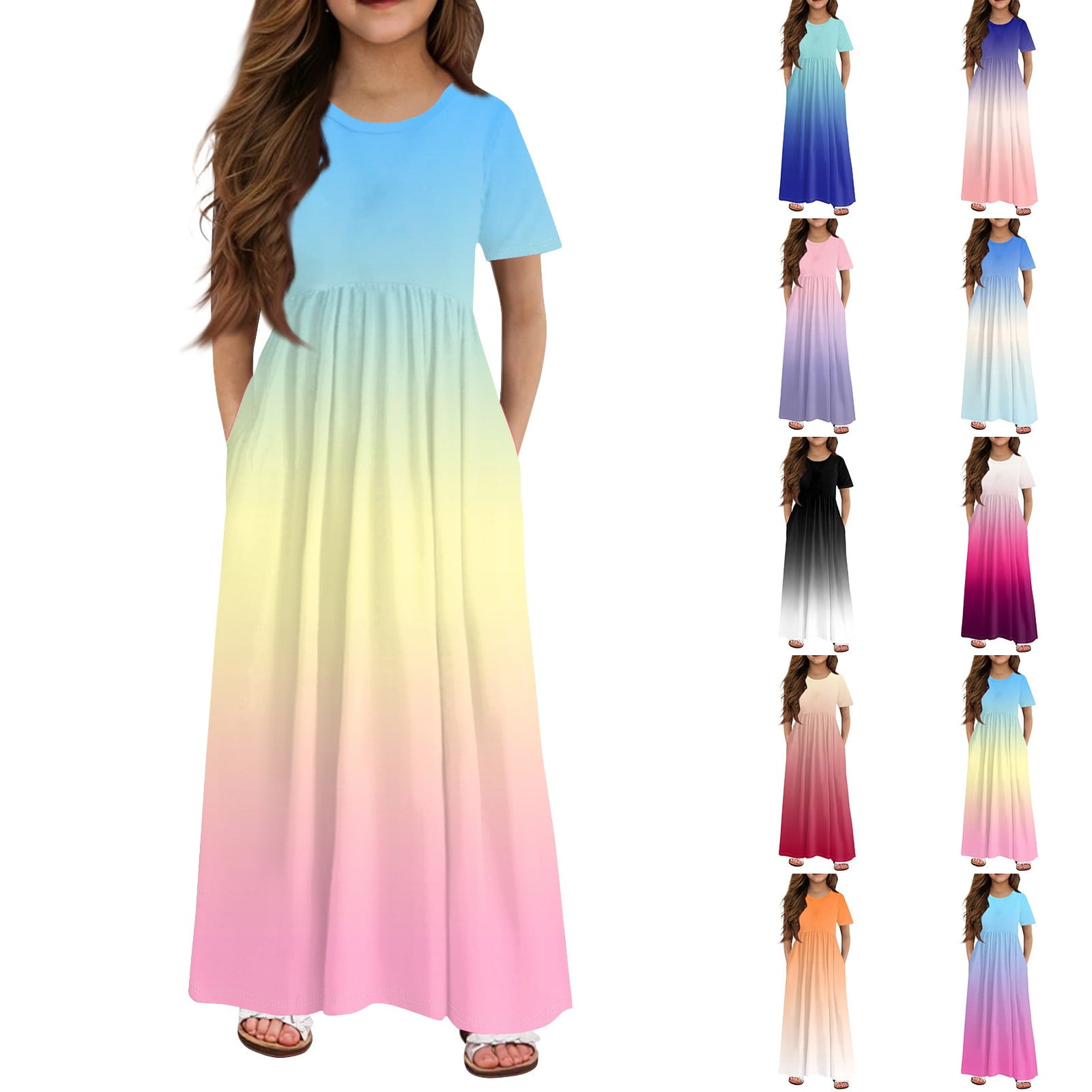 Girls Summer Sundress Short Sleeve Ombre Maxi Dress Soft and ...