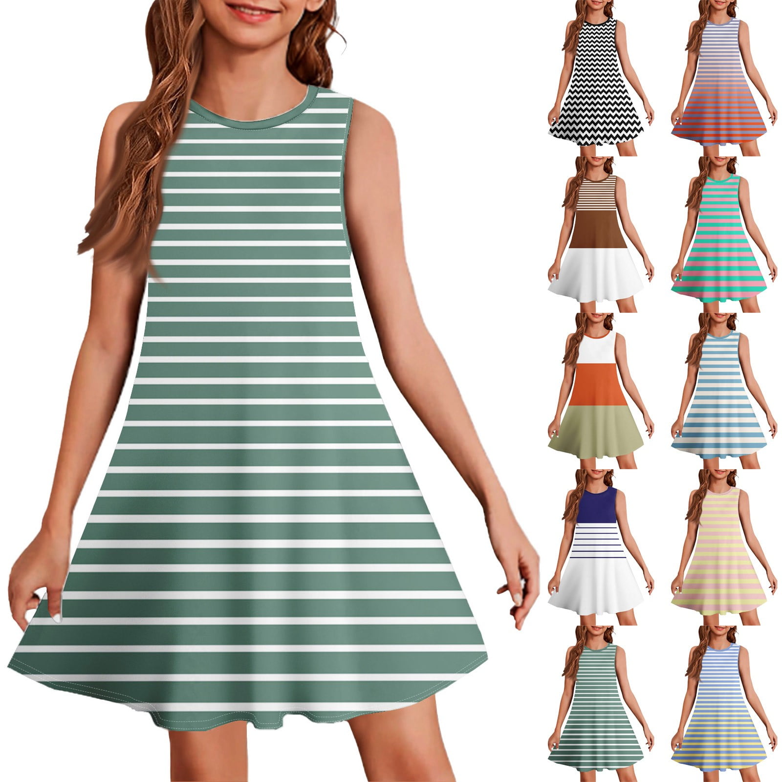 Girls Summer Sundress Sleeveless Striped Summer Dress Casual A-Line ...
