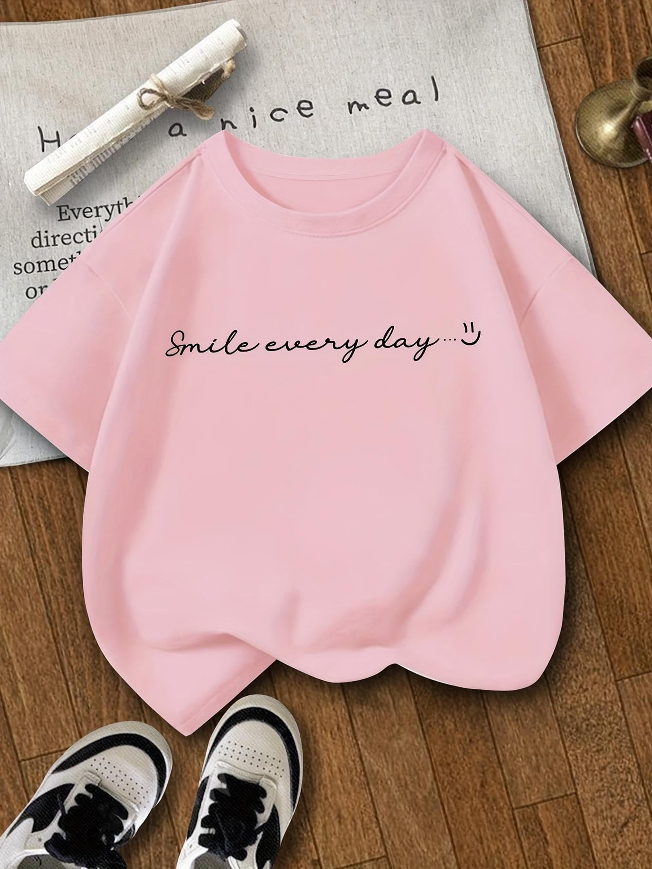 Girls' Summer T-Shirt | Cotton | Casual Round Neck with 'Smile Every ...