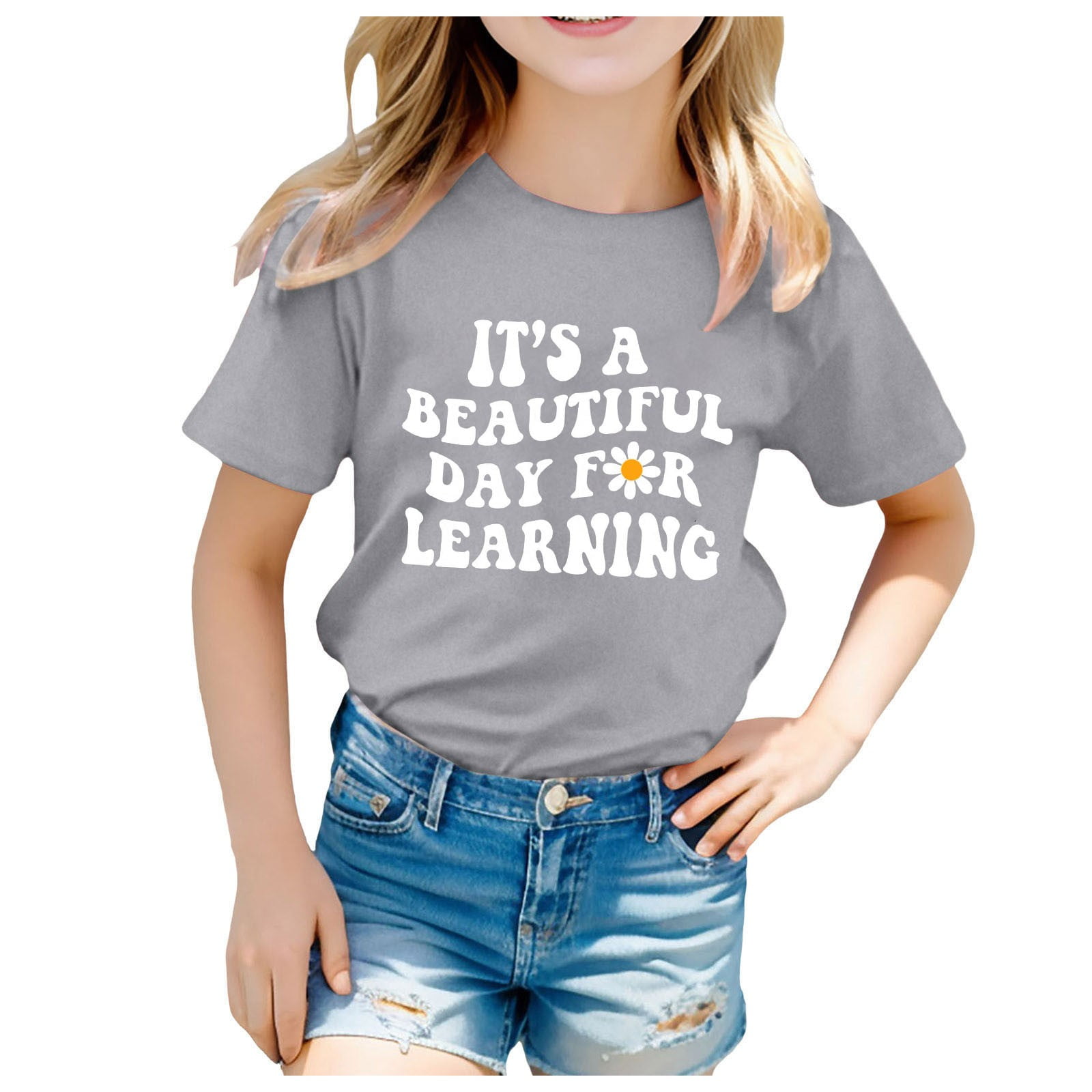 Girls Summer Tops Size 7/8 Letter Print Short Sleeve Cotton Tee Tops ...