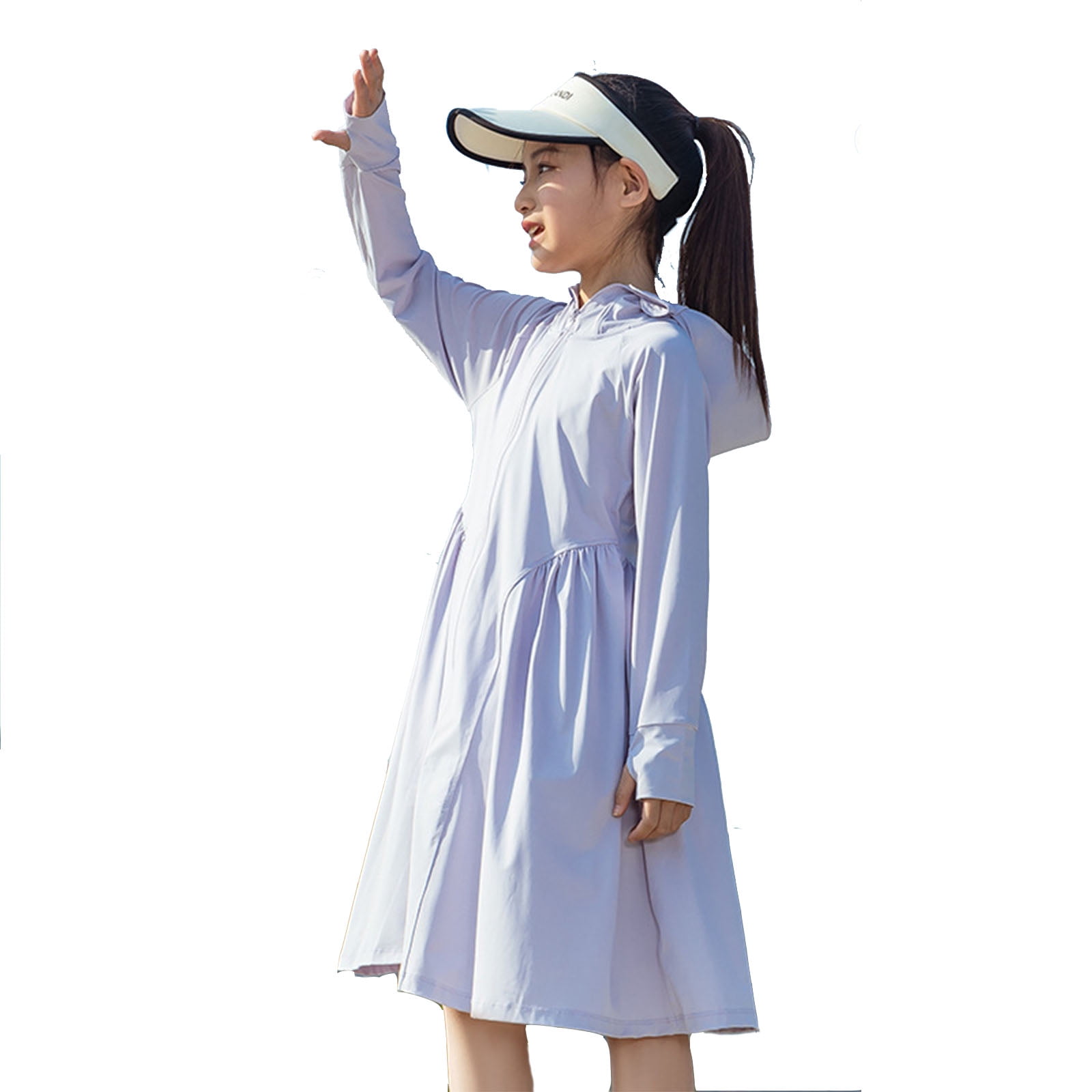 Girls Sun Protection Hoodie Coat Long Cover-Up Dress Long Sleeve ...