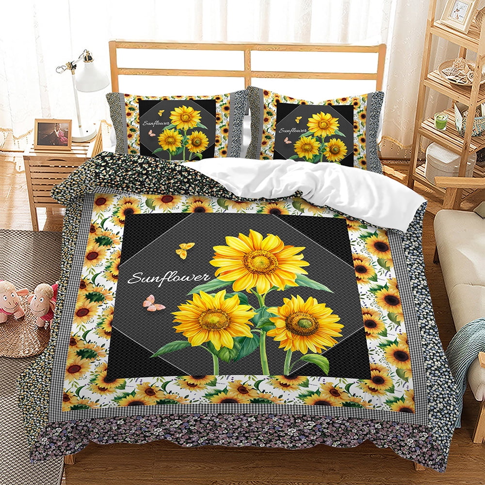 Girls Sunflower Bedding Set Plants Theme Duvet Cover For Kids Children ...