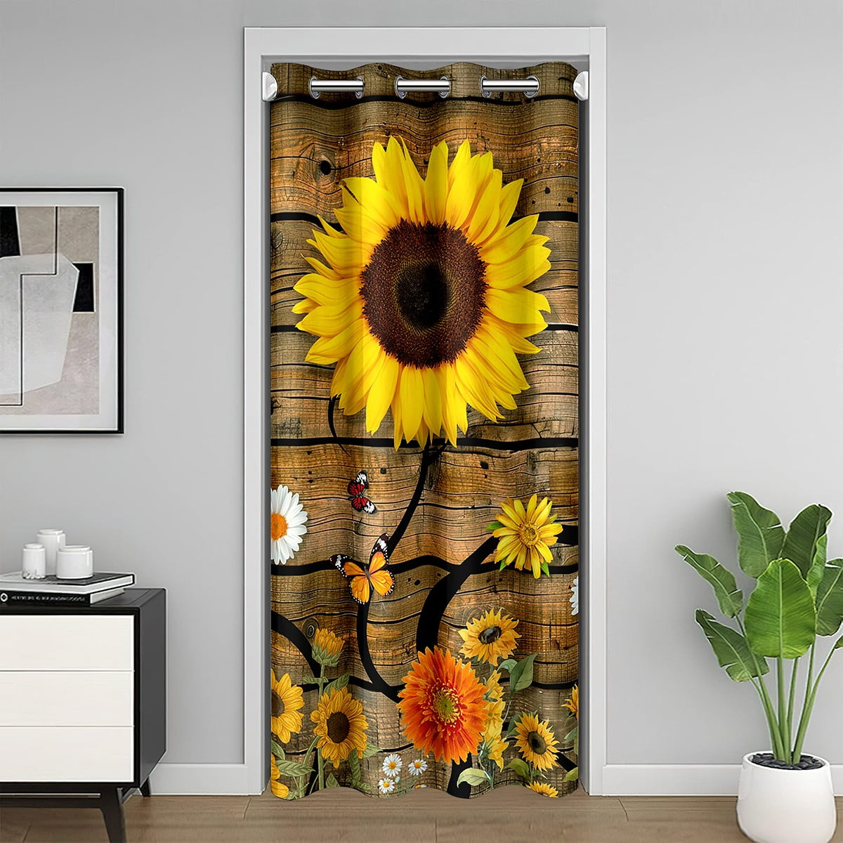 Sunflower Daisy Blackout Curtain,Yellow Floral Blossom Door Curtain For ...