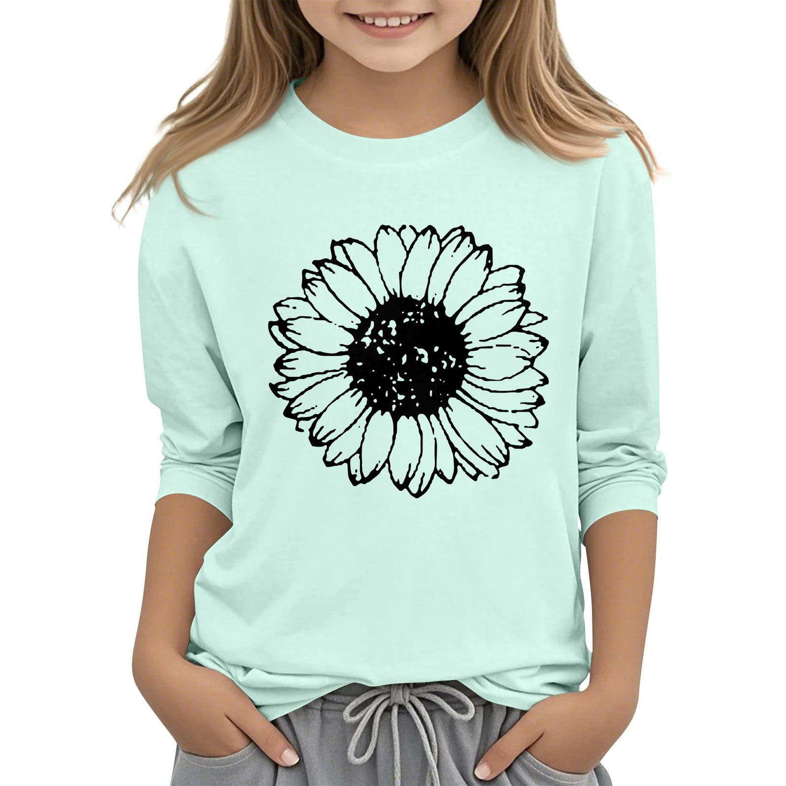 YOUYEDIAN Girls Sunflower Print 3/4 Sleeve Shirts Toddler Spring Fall ...