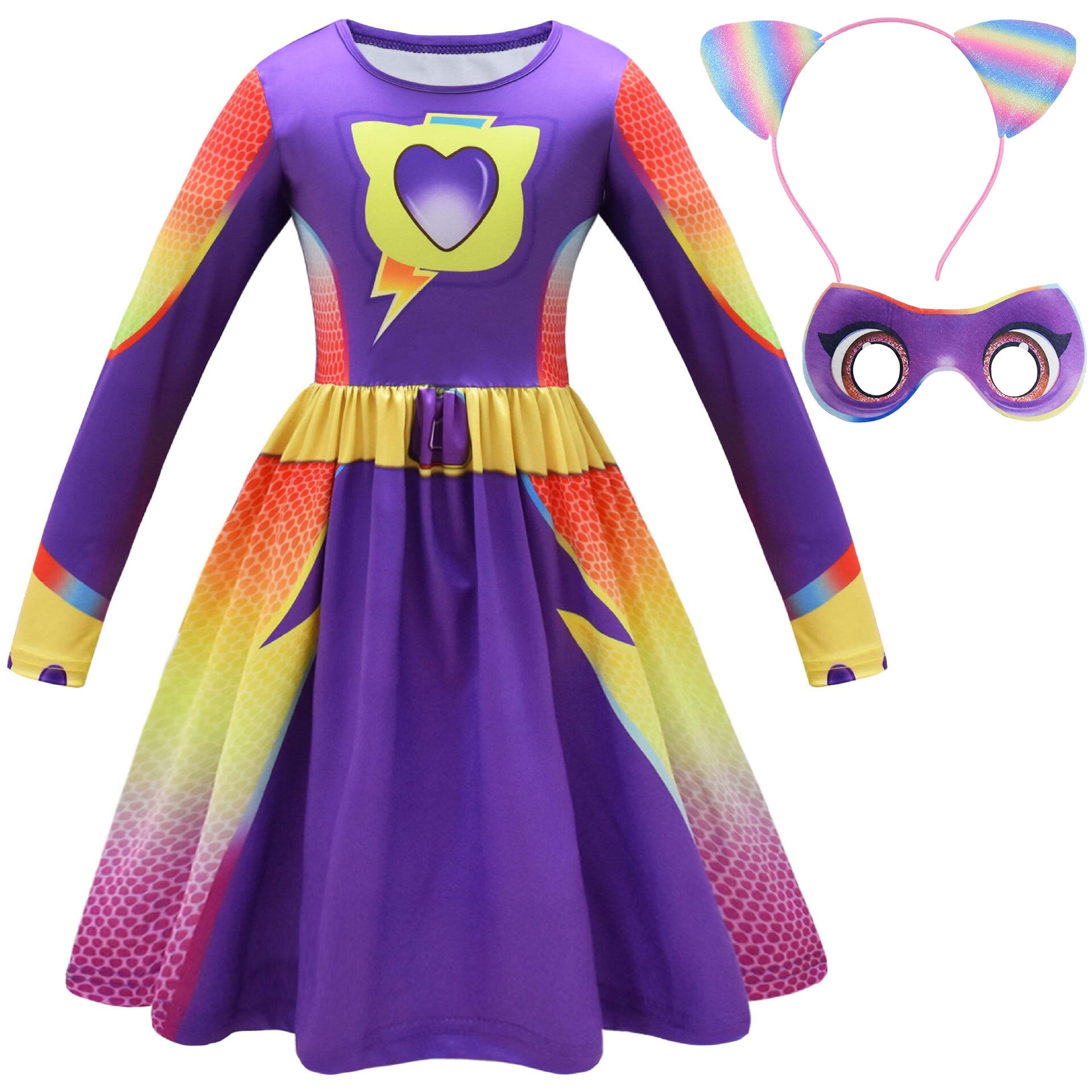 Girls Super Kittens Costume with Mask Headband Halloween Cat Cosplay ...