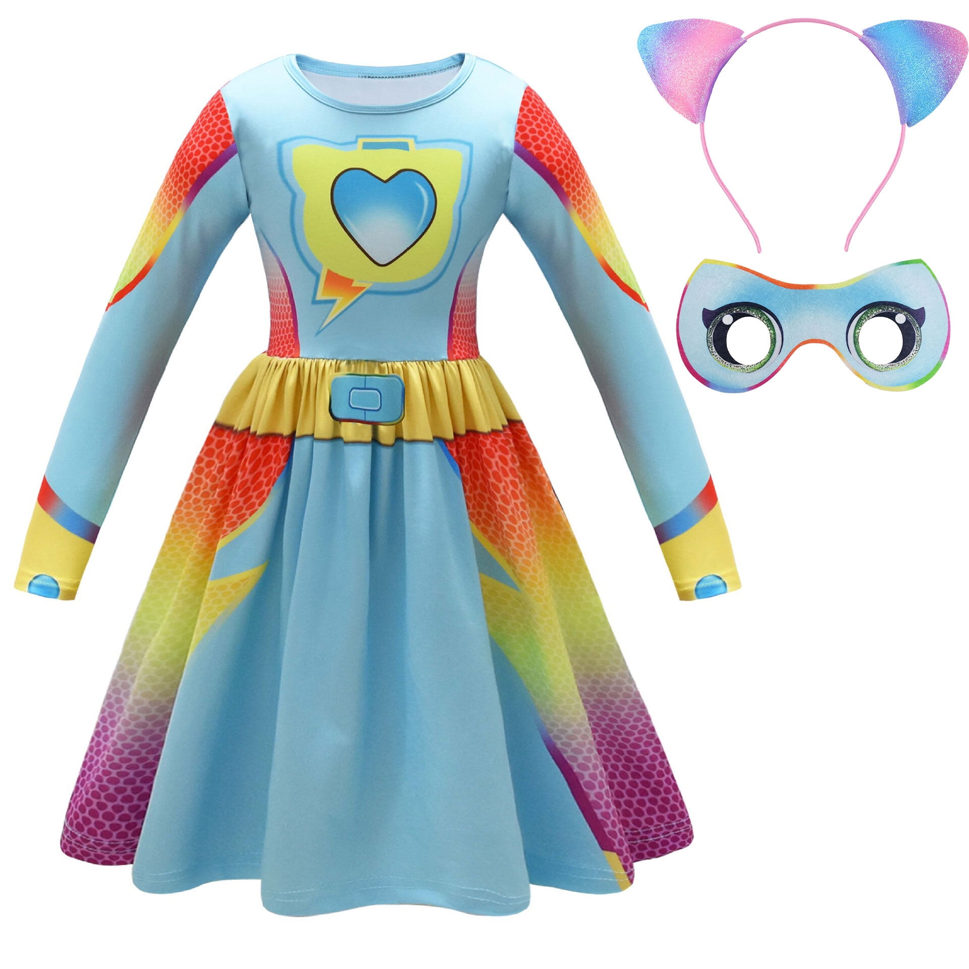 Girls Super Kittens Costume with Mask Headband Halloween Cat Cosplay ...