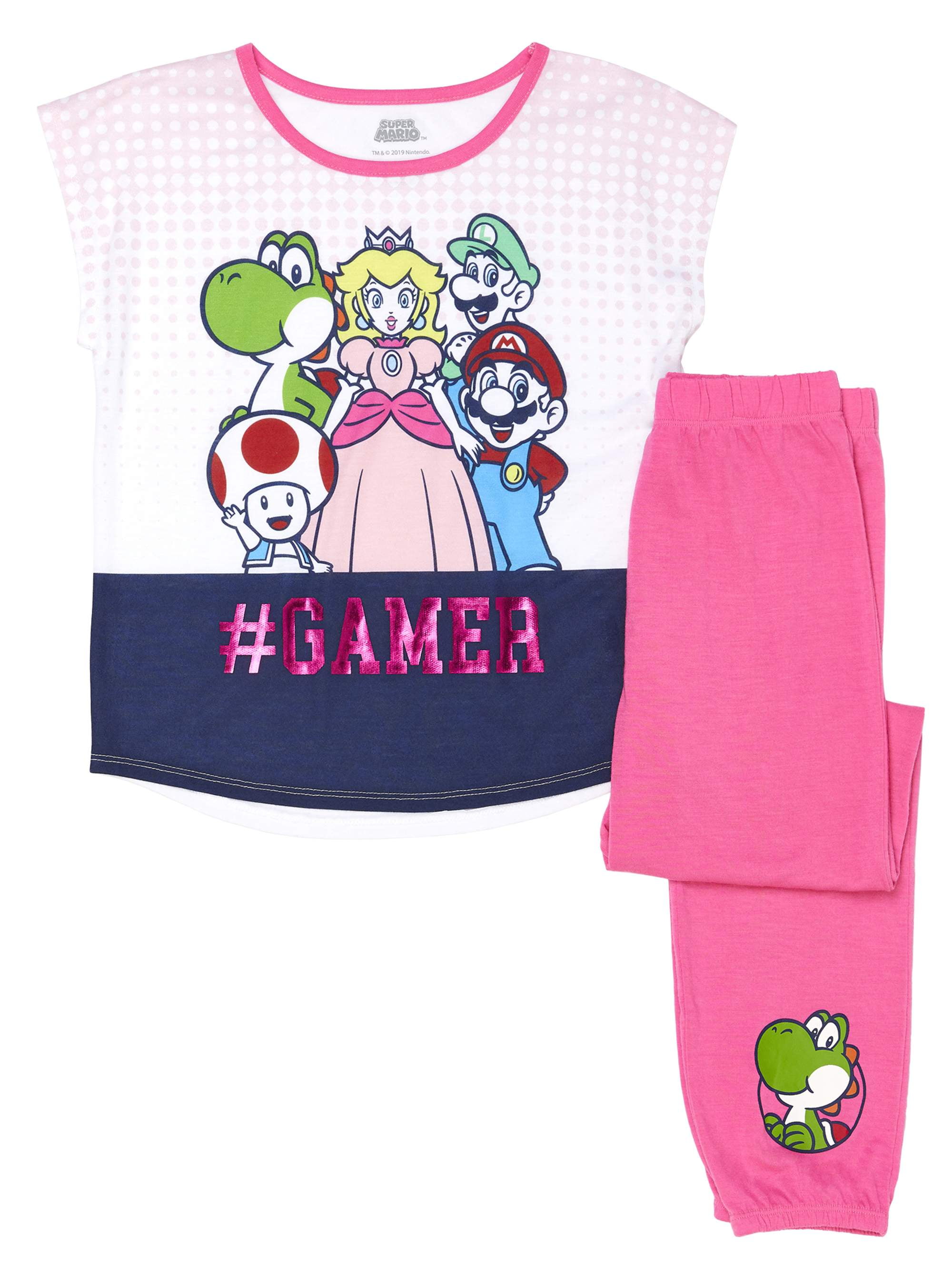 Girls' Super Mario Girl's Gamer 2 Piece Pajama Sleep Set (Little Girl ...