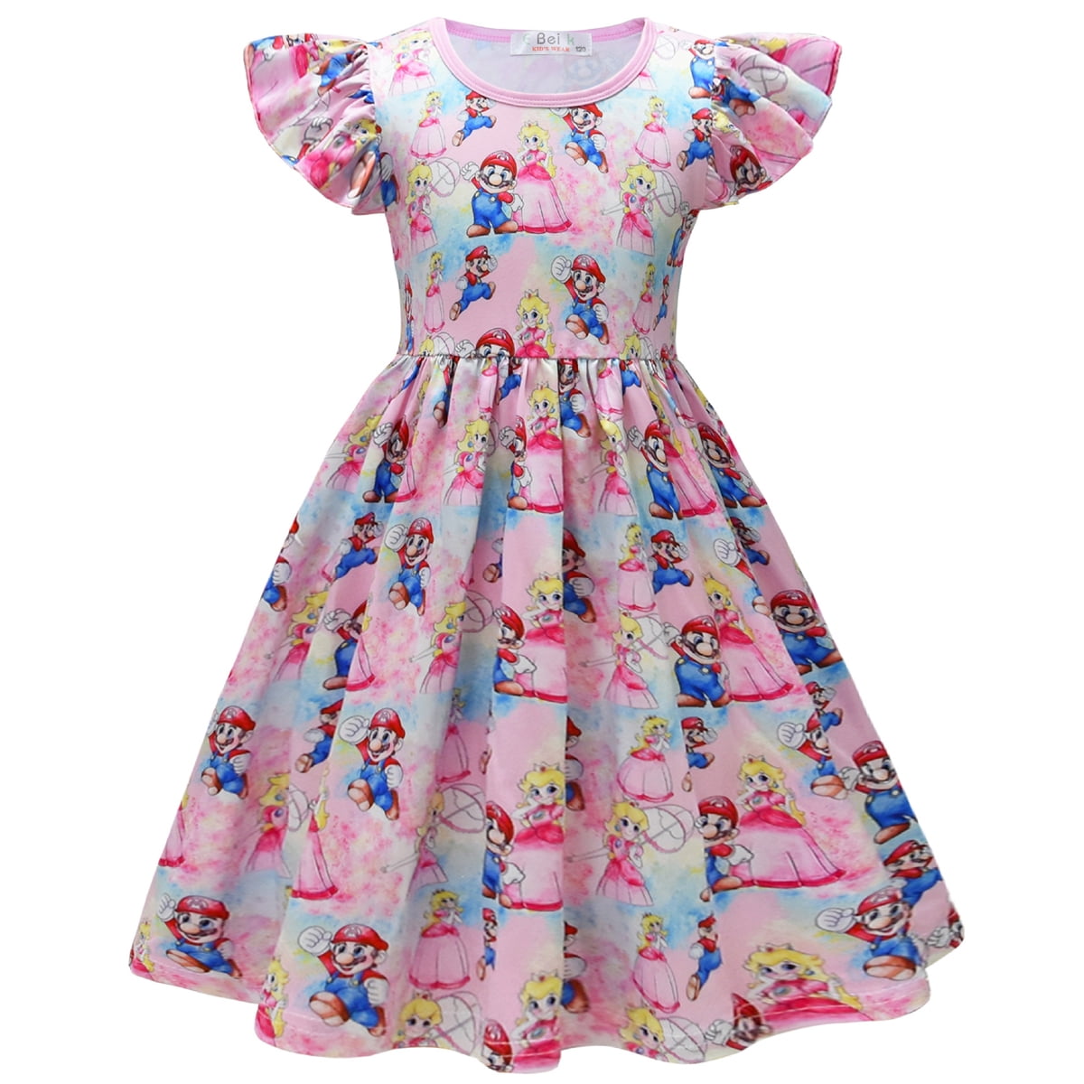 Girls Super Mario Princess Peach Cartoon Graphics Casual Costume Summer ...