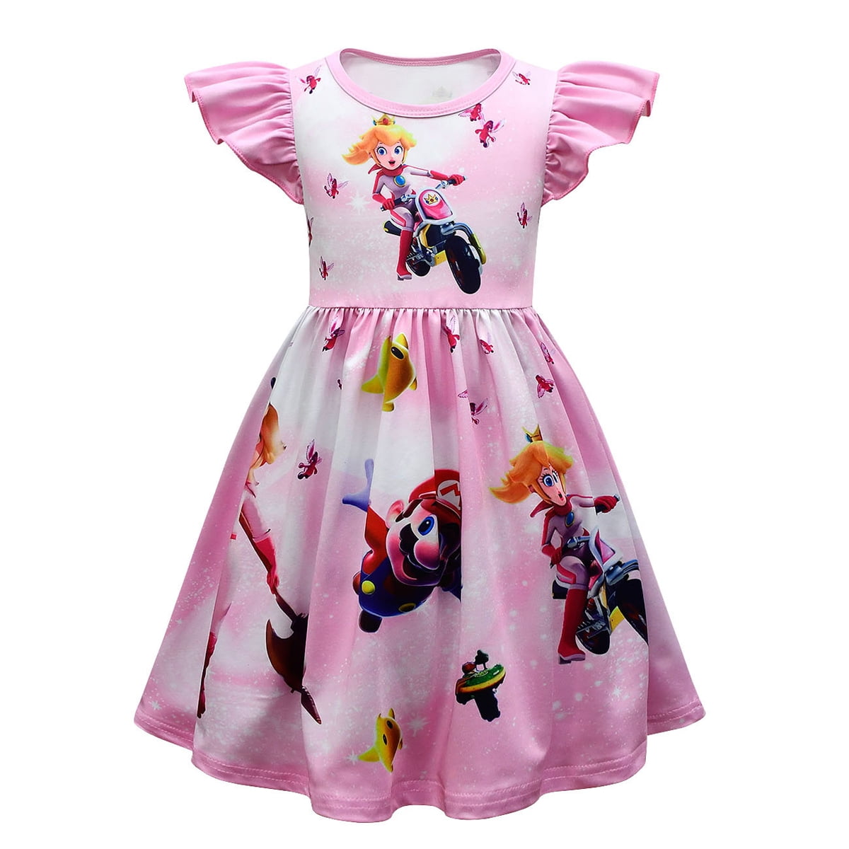 Girls Super Mario Princess Peach Cartoon Graphics Casual Dress Costume ...