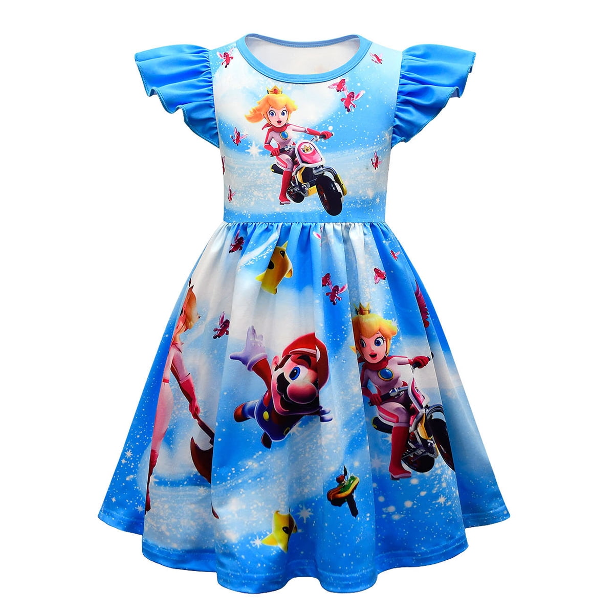 Girls Super Mario Princess Peach Cartoon Graphics Casual Dress Costume ...