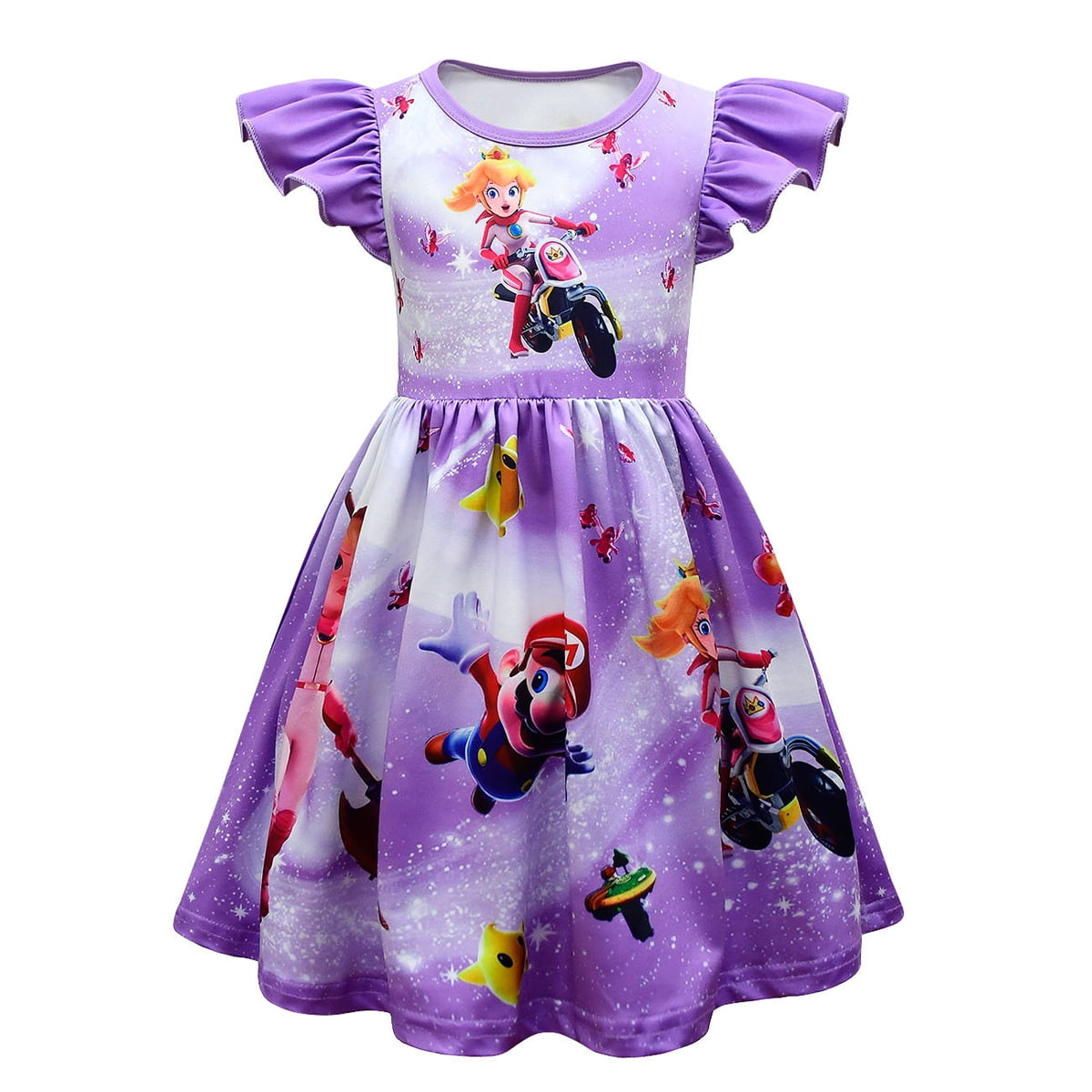 Girls Super Mario Princess Peach Cartoon Graphics Casual Dress Costume ...