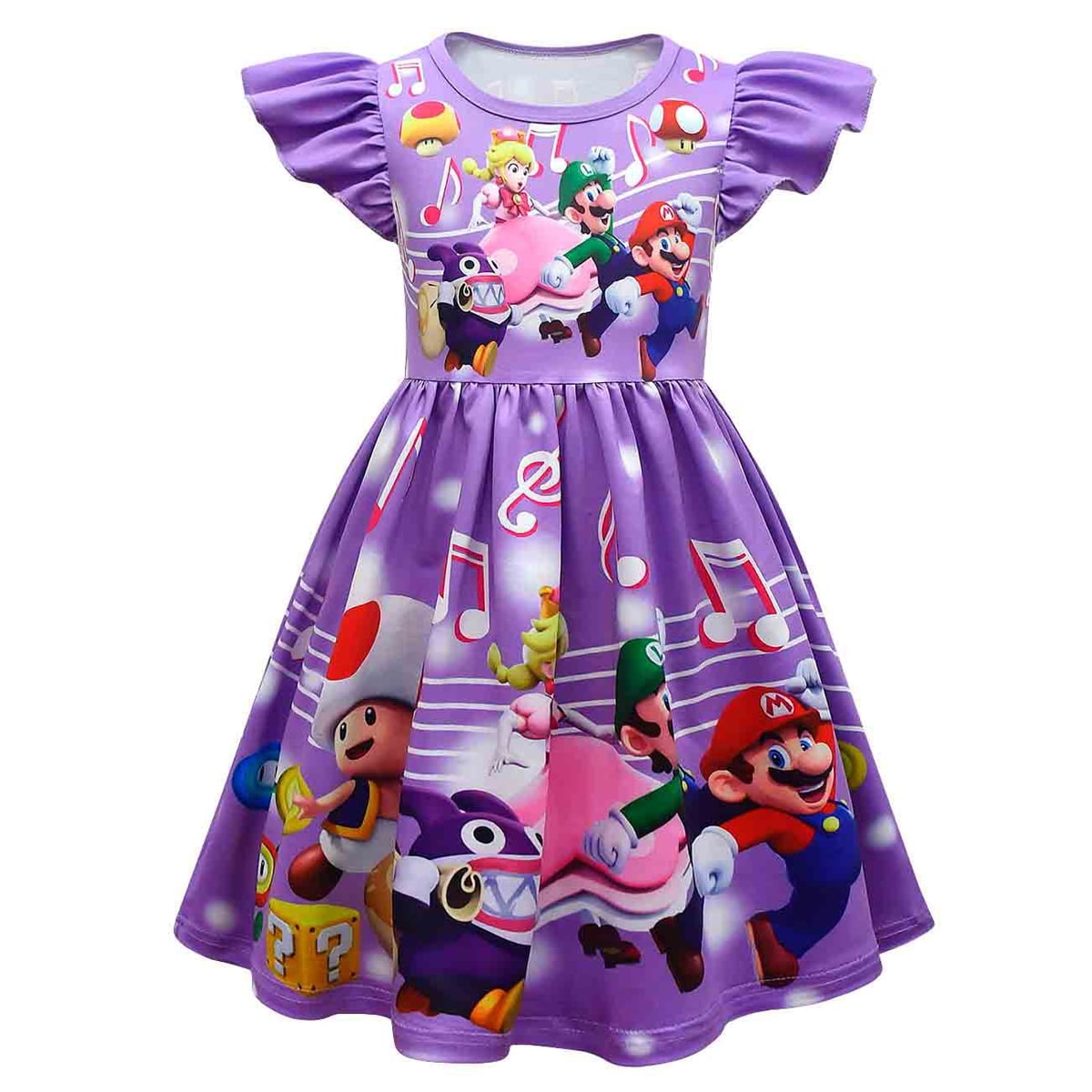 Girls Super Mario Princess Peach Cartoon Graphics Casual Dress Costume ...