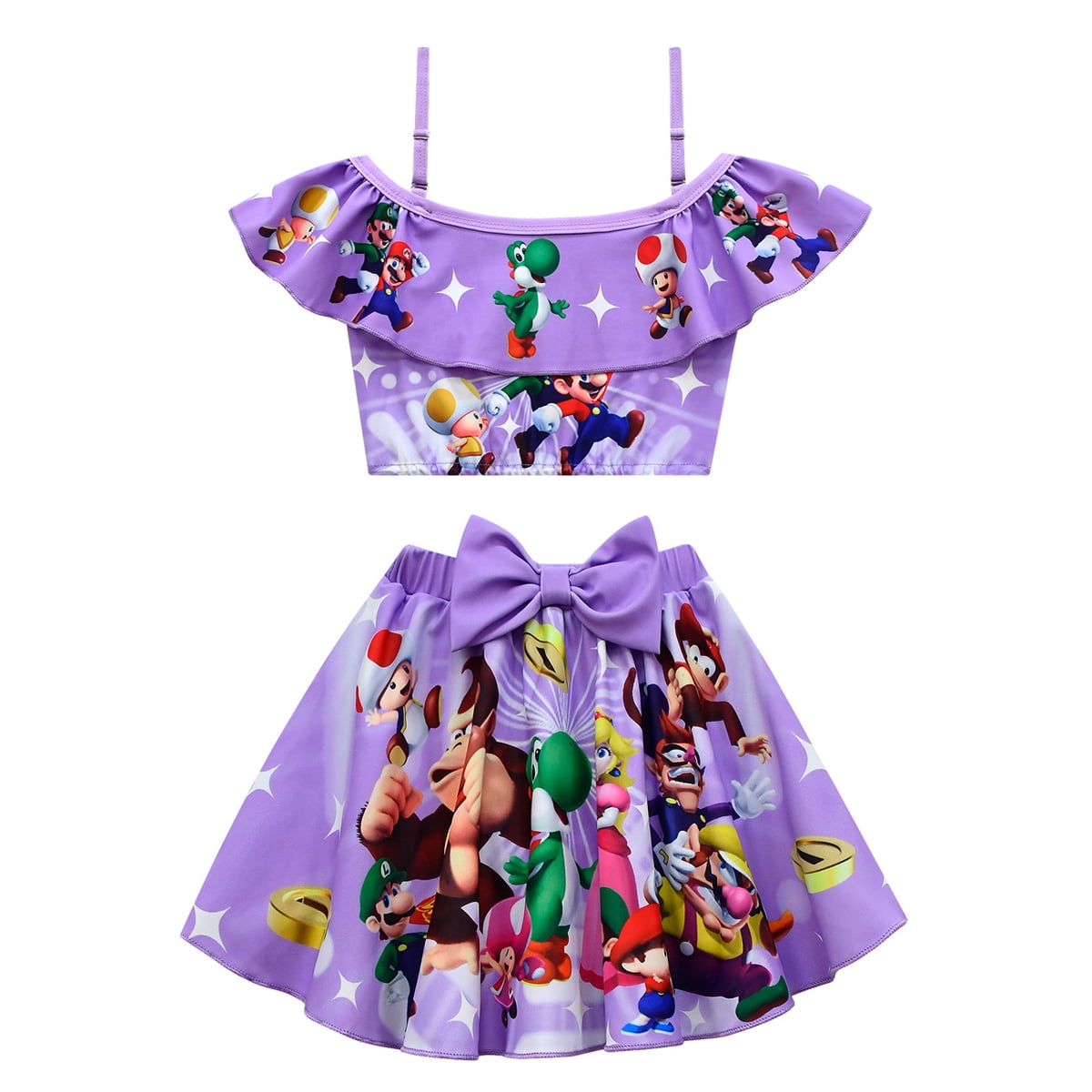 Girls Super Mario & Princess Peach Cartoon Printed Rash Guard Beachwear ...