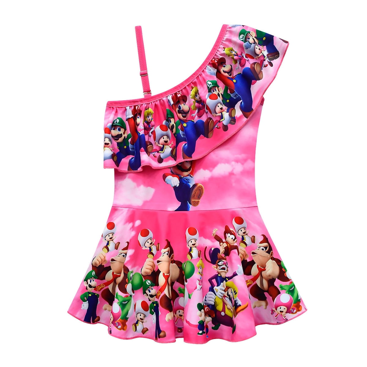 Girls Super Mario & Princess Peach Cartoon Printed Rash Guard Beachwear ...