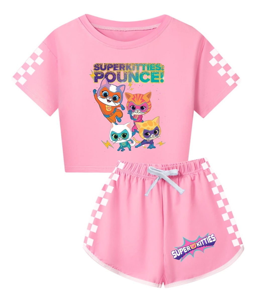 Girls SuperKitties Crop Top Set – Kids Lightweight 2-Piece Summer ...