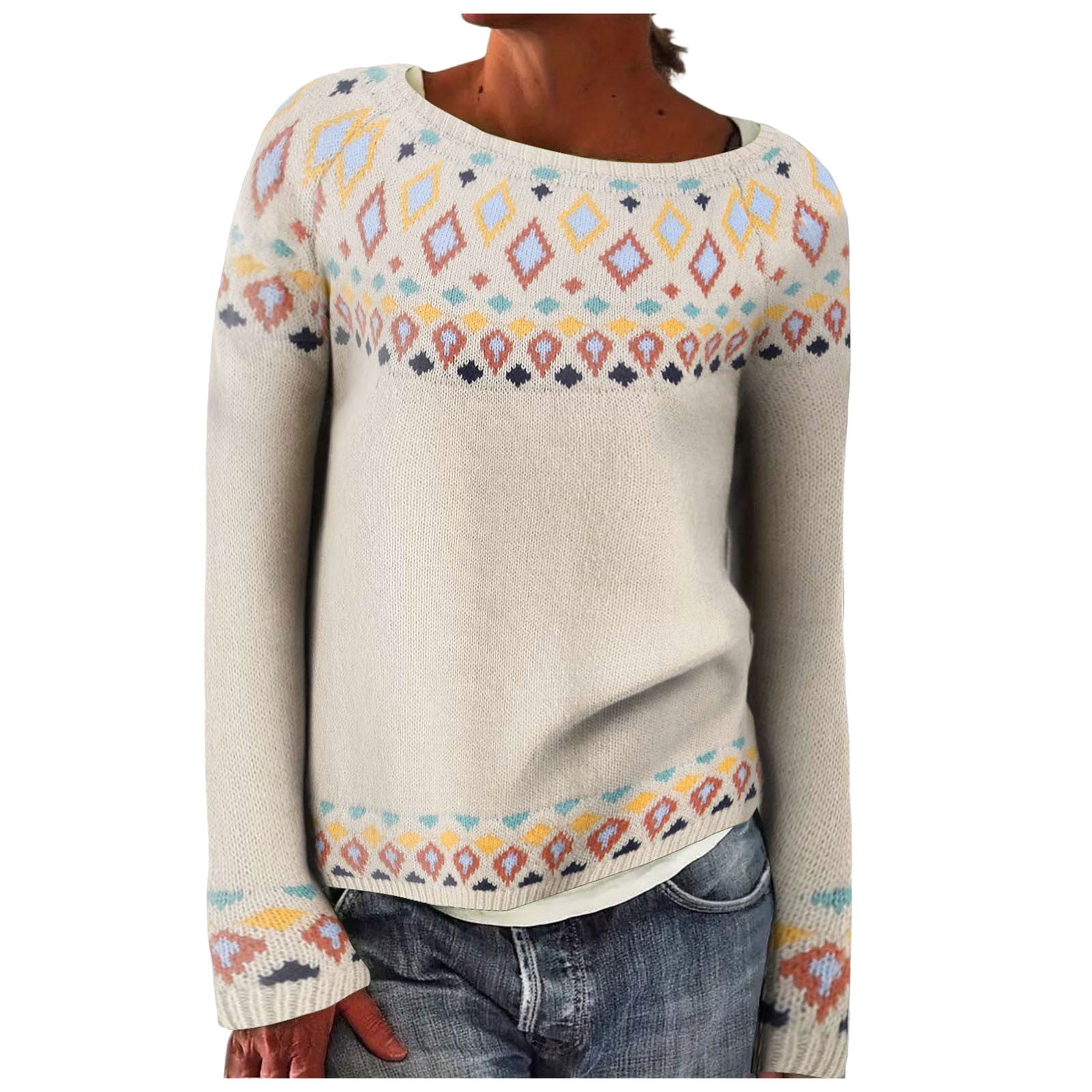 Girls Sweater Pullover Knitted Retro Sweater Casual Loose Round Neck ...