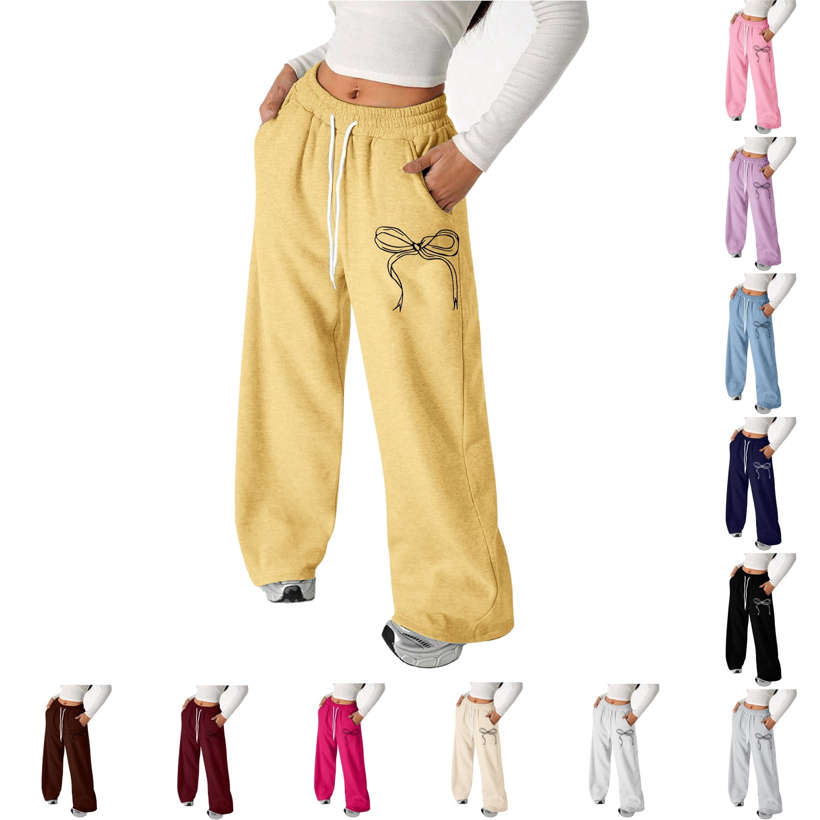 Girls Sweatpants Bow Print Straight Leg Pant with Drawstring ...
