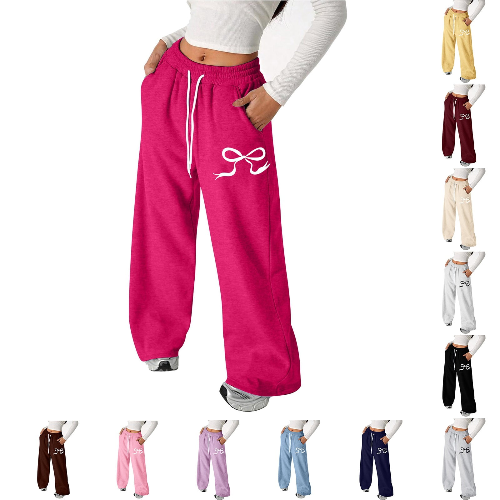 Girls Sweatpants Bow Print Straight Leg Pant with Drawstring ...