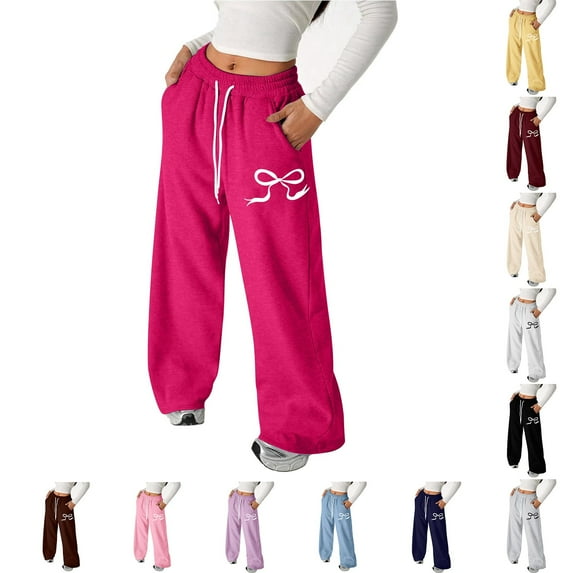 Girls Sweatpants Bow Print Straight Leg Pant with Drawstring ...